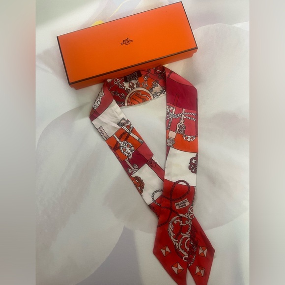 Hermes | Accessories | Herms Red Orange Twilly With Box Slightly Used | Poshmark